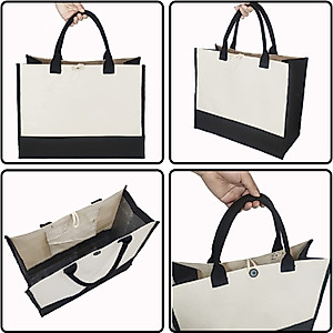 14oz Thicken Canvas Tote Bag, Heavy Duty Reusable Big Shopping Bag with Interior Waterproof Coating, Initial Tote Bag for DIY Patterns, Women, Wedding or Teacher Appreciation Gift