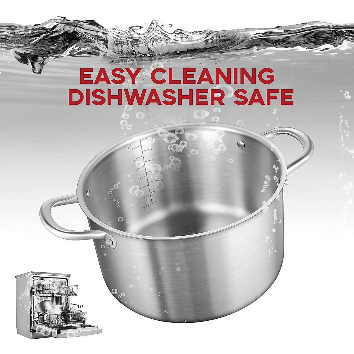 Buttermelt 8 Quart Tri-Ply Stainless Steel Stockpot with Tempered Glass Lid - Exceptional Heat Distribution for Delicious Soups, Stews, and More (8 QT, Glass Lid)