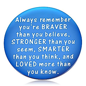 MIXJOY 2-Sided Little Pocket Hug Token Thinking of You Miss You Gift - You are Braver Than You Believe Cheer Up Gifts Good Luck Cancer Get Well Soon Coin, 1.5", Blue