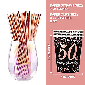 50th birthday decorations for women - (Total 121pcs) rose gold Birthday supplies Plates and Napkins, Cups, Straws, tablecloth, Disposable Tableware for 24 Guests