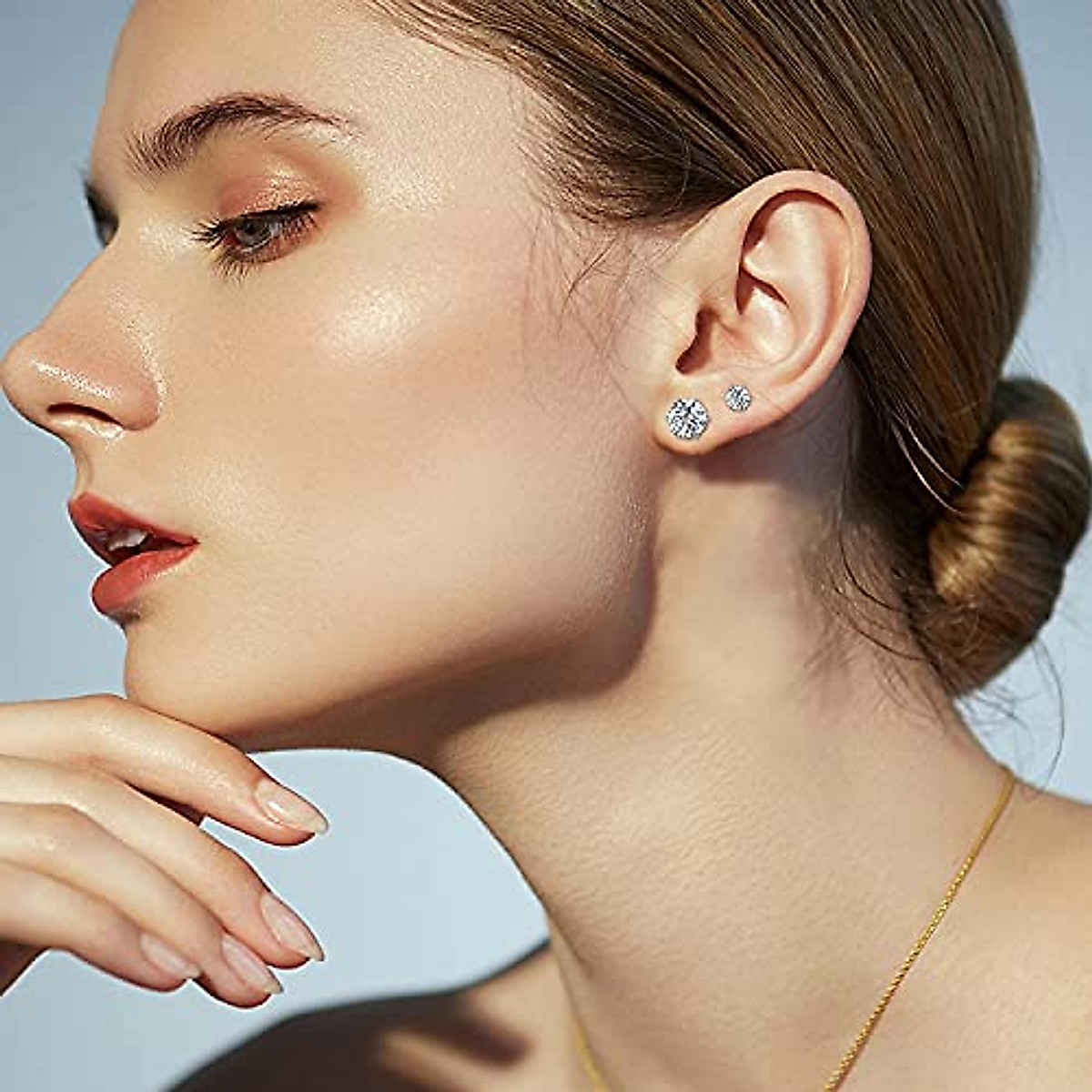 MDFUN 18K Rose Gold Plated Round Clear Cubic Zirconia Stud Earring Pack of 6 Pairs (6 Pairs)
