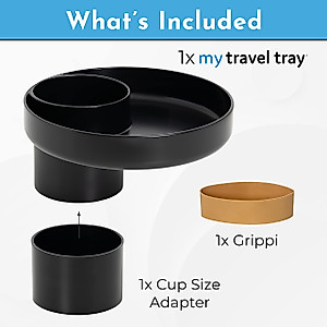 My Travel Tray/Round - USA Made. Easily Convert Your Current Cup Holder to a Tray and Cup Holder for use with Car Seats, Booster,Stroller and Anywhere You Have a Cup Holder! (Dark Black)