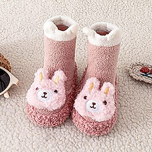 Lykmera Infant Toddler Shoes Boys Girls Socks Shoes Soft Sole Slip On Shoes Cute Animal Decoration Toddler Shoes Boots (Pink, 6-12 Months)