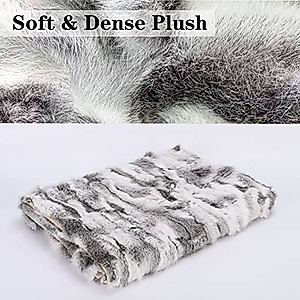 Throw Blankets for Couch and Bed, Soft Cozy Real Rabbit Fur Blanket with Suede Backing, Grey Lightweight Decorative Blankets and Throws, Farmhouse Warm Blanket for Men and Women, 55.1"x63"