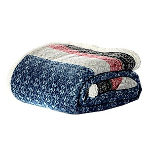 Eddie Bauer Brushed Throw Blanket Reversible Sherpa & Brushed Fleece, Lightweight Home Decor for Bed or Couch, Fair Isle Midnight