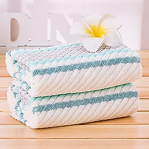 Pidada Hand Towels Set of 2 Striped Pattern 100% Cotton Soft Absorbent Decorative Towel for Bathroom 13.4 x 29.5 Inch (Green)