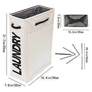 Comfortez Slim Laundry hamper with handles Portable Narrow cloth hamper Skinny laundry hamper Waterproof Clothes hamper Fabric baskets for laundry（Beige）