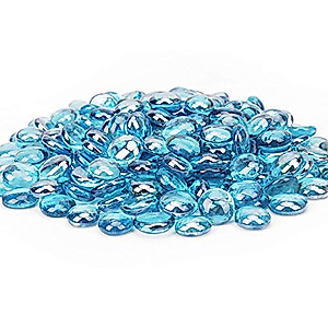 [18 Pound] Fire Glass Beads Fireglass Drops for Gas Fire Pit Fireplace Azure Blue Luster Reflective Decorative Glass Gems Rocks Pebbles Stone for Vase Fillers Fish Tank Aquarium Decoration (Azure)