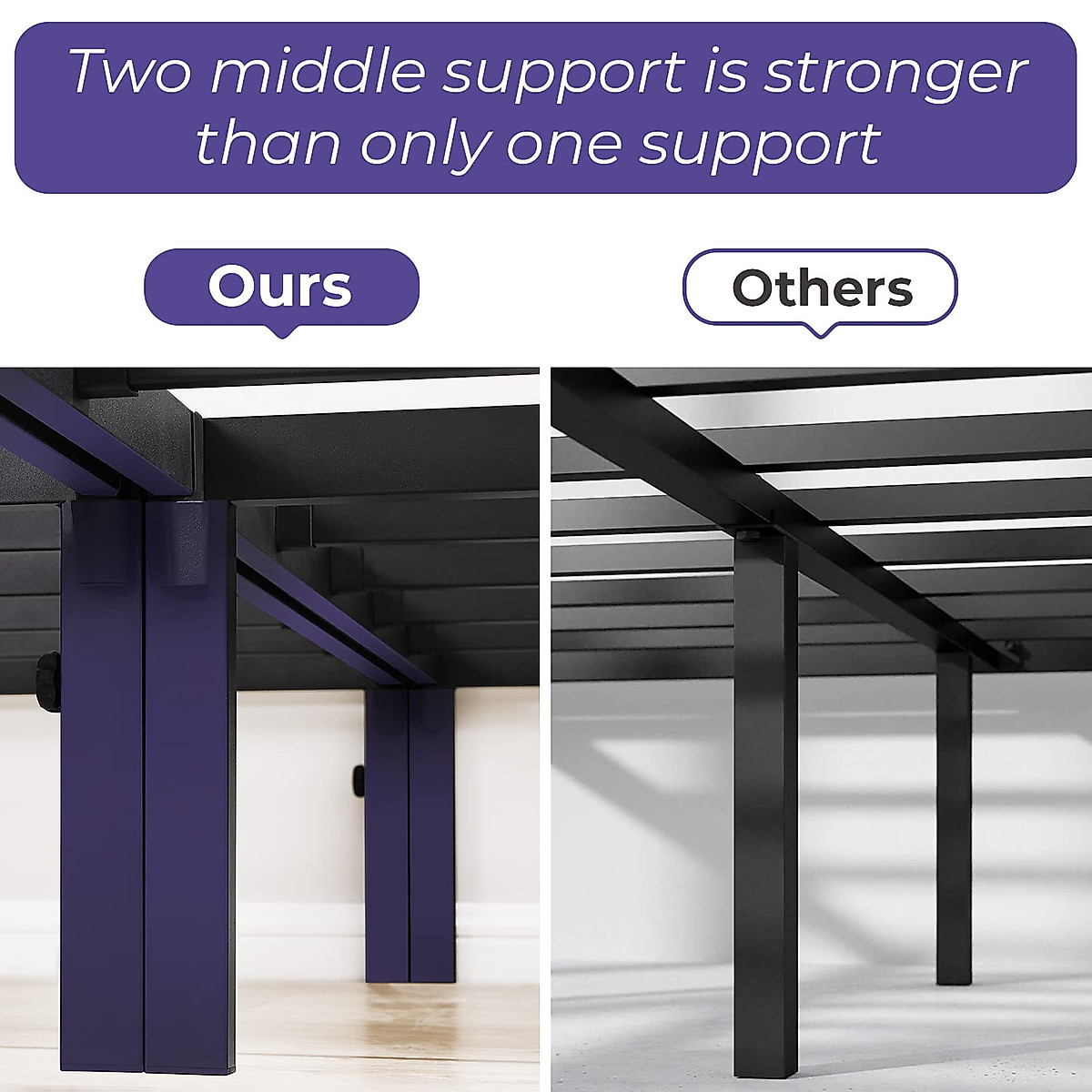 GreenForest King Size Bed Frame Easy Quick Assembly Metal Platform Bed Base and 69 inch L Shaped Desk with Drawers and Power Outlet and USB Ports