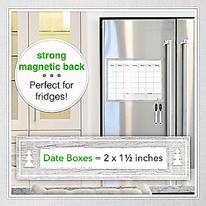 EXODUS Dry-Erase Magnetic Fridge Calendar Complete Set with 2 Fine-Tip Black Markers 12”x16” Premium Quality Dry Erase Film, Monthly Planning and Family Schedule Organizer, Rustic Wood-Design Border