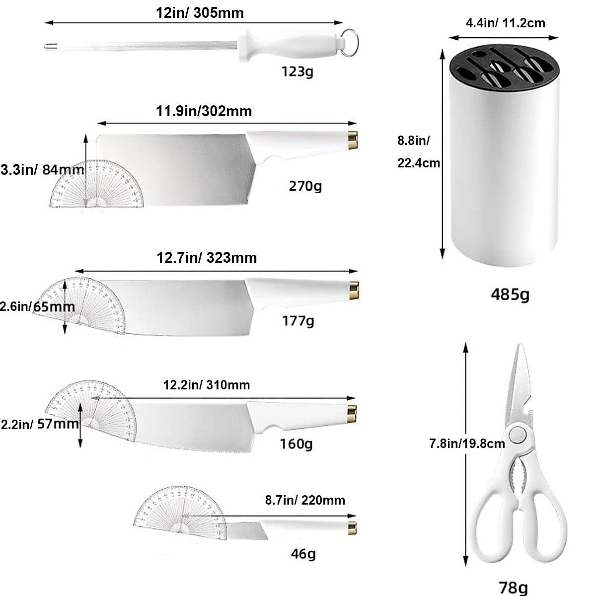 Kitchen Knife Set, Justup 7pcs Stainless Steel Knife Sets for Kitchen with Block, Ultra Sharp Home Kitchen Chef Knife Set, Paring Utility Fruit Knives Knife Set With Block White Knife Set