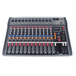 Professional Audio Mixer Sound Board Console,12 Channel Studio Audio Mixer,Bluetooth USB Live Studio Audio Mixing Power Mixing Amplifier Studio Audio DJ KTV Mixing Console USB Slot