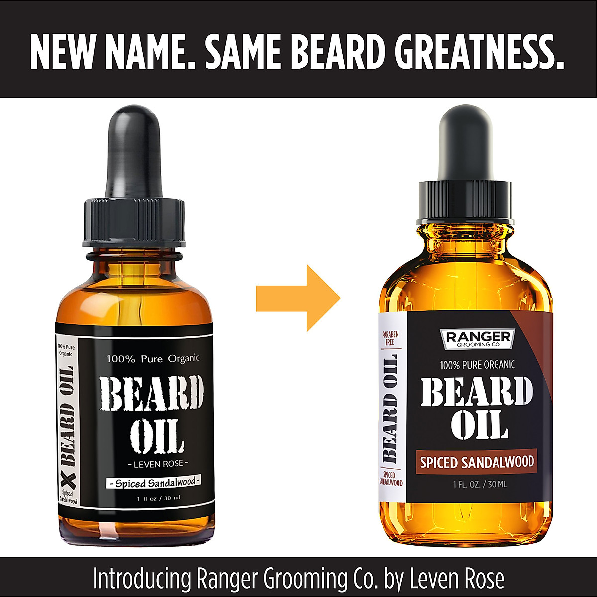 Spiced Sandalwood Beard Oil & Leave In Conditioner by Ranger Grooming Co by Leven Rose, 100% Pure Natural Organic for Groomed Beards, Mustaches, and Moisturized Skin 1 oz