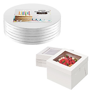 Kootek 10 Inch Cake Boards and 15pcs 10x10x8 Inches Tall Cake Box