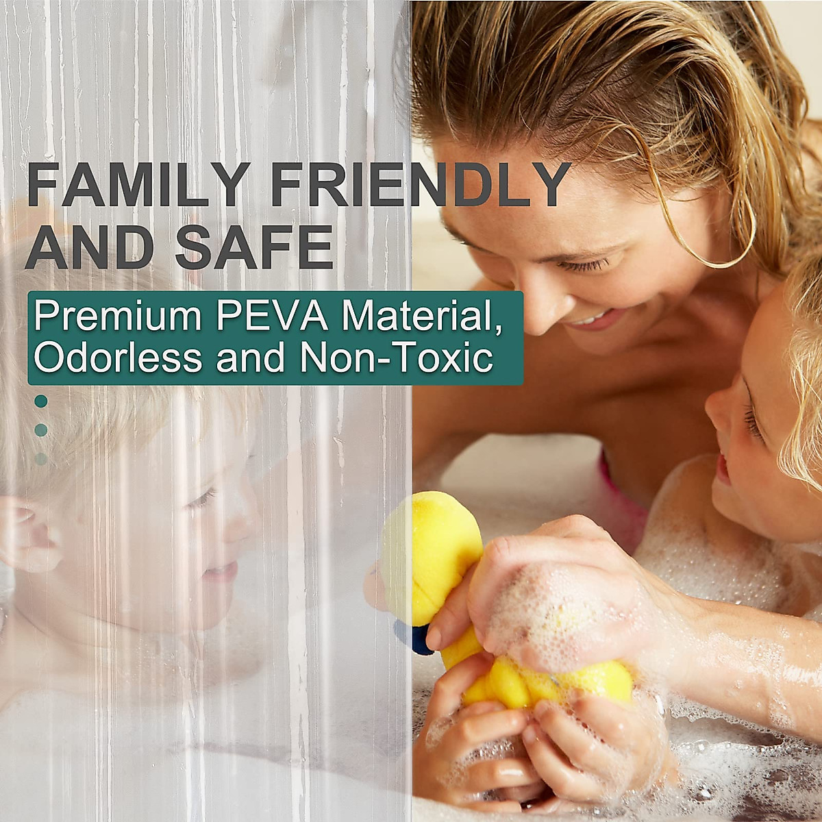 AmazerBath Plastic Shower Curtain Liner, 72 x 72 Inches EVA 8G Heavy Duty Clear Shower Curtain Liner, Waterproof Weighted Thick Bathroom Curtain with 3 Clear Weights and 12 Rustproof Grommet Holes