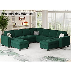 Belffin Oversized Velvet Modular 8-Seat Sectional Sofa Set with Storage Ottoman U Shaped Couch Set Modular Sectional Convertible Sofa Couch with Reversible Chaise Corner Sofa Couch Set Green