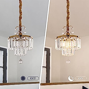 Zenouidle Modern Crystal Chandelier Crystal Pendant Light Fixture 2-Tier Round Flush Mount Ceiling Light for Dining Room Bedrooms Living Room Entryway,Gold(E26 Base)