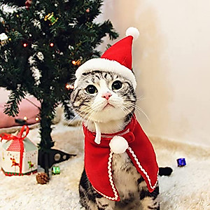Meihejia Cat Christmas Costume Outfit Set, Super Cute Cat Santa Costume, Cat Santa Hats, Scarves, Capes, Moose Horns