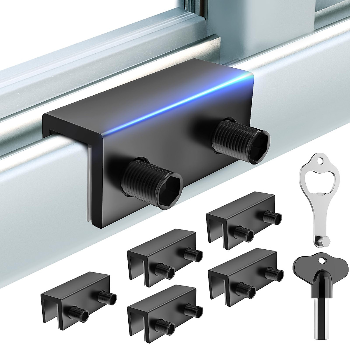 Sliding Window Door Lock Security - 4 Packs Slider Window Stopper for Baby Child Proof Home Safety Secure, Childproof No Drill Patio Slide Glass Window Locks Stop Vertical Key Aluminum Alloy Black