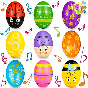 JOYIN 18 PCS Easter Wooden Percussion Musical Egg Maracas Egg Shakers for Party Favors, Easter Egg Hunt, Easter Egg Maracas, Musical Instrument Props, Basket Stuffers Fillers
