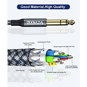 AkoaDa 1/4 Inch TRS Instrument Cable (10ft 2Pack), Right Angle 6.35mm Male Jack Stereo Audio Interconnect Cord,Compatible for Bass,Keyboard,Mixer,Amplifier,Amp,Electric Guitar,Speaker