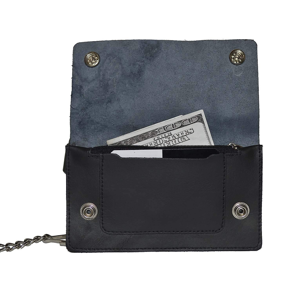 Leatherboss Genuine Leather Men Trifold Eagle Biker Chain Wallet Credit Card Holder for Motorcycle Bikers Truckers