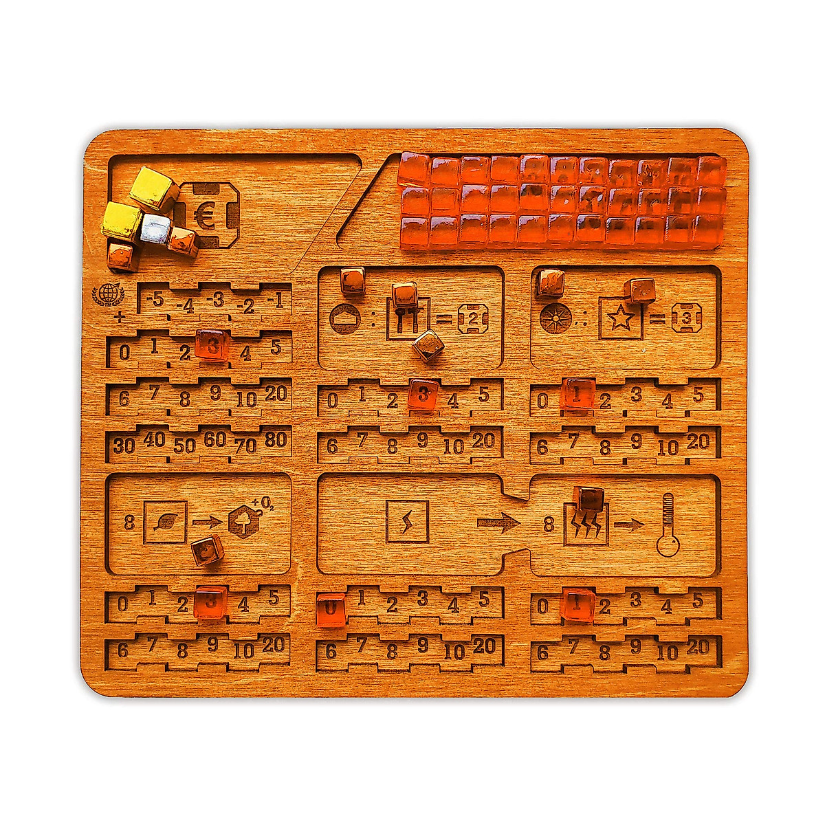 SMONEX 5 Wood Player Boards Compatible with Terraforming Mars Board Game - Gaming Organization with Player Trays Suitable for All Terraforming Mars Expansions