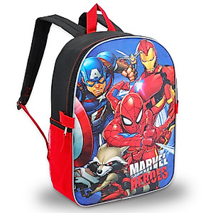 Avengers Backpack with Lunch Box Set - Avengers Backpack for Boys 4-6, Avengers Lunch Box, Water Bottle, Stickers, More | Marvel Avengers Backpack for Boys