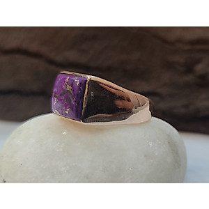 Purple Copper Turquoise Ring, Signet Stone Ring, 925 Solid Sterling Silver Ring, Men Women Ring, Turquoise Gemstone, Handmade Jewelry, Promise Ring for Partner (In Copper, 12)