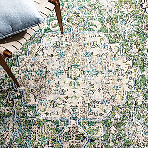 SAFAVIEH Madison Collection Area Rug - 9' x 12', Green & Ivory, Boho Distressed Design, Non-Shedding & Easy Care, Ideal for High Traffic Areas in Living Room, Bedroom (MAD445Y)