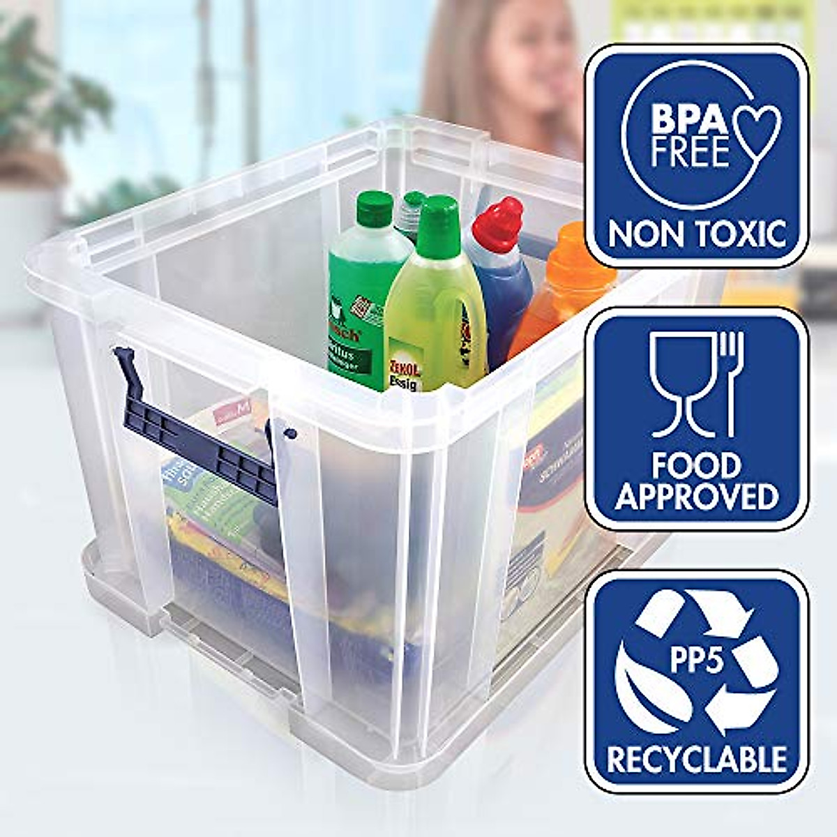 3 Bankers Box 36L Plastic Storage Box with Lids, ProStore Super Strong Stackable Plastic Storage Boxes (31.5 x 47.5 x 38cm), Clear