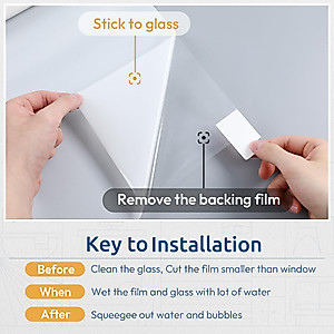 rabbitgoo Window Privacy Film, Frosted Removable Glass Covering for Bathroom, Opaque Static Cling Heat Control Door Sticker for Home Office Living Room, Non-Adhesive (Matte White, 17.5 x 78.7 inches)