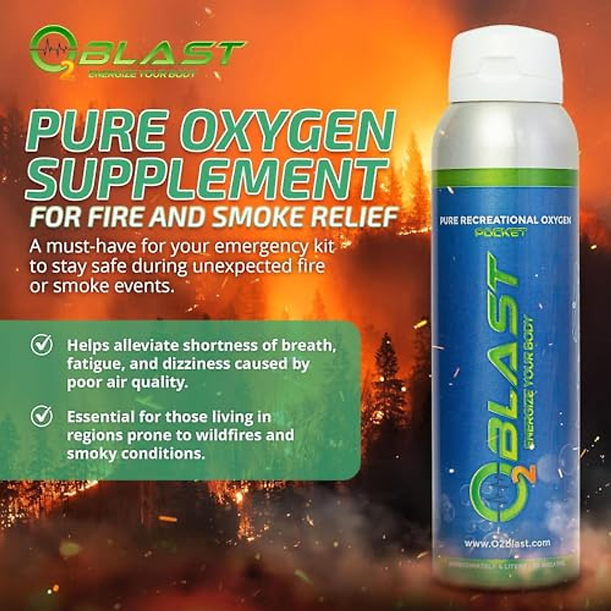 O2 Blast - Pure Oxygen Supplement - Supports Fast Recovery, Increase Stamina, & Enhanced Focus for High Altitude & Action Sports, Flip-Top Cap - 4 Liter Portable Canned Oxygen - 4 Pack