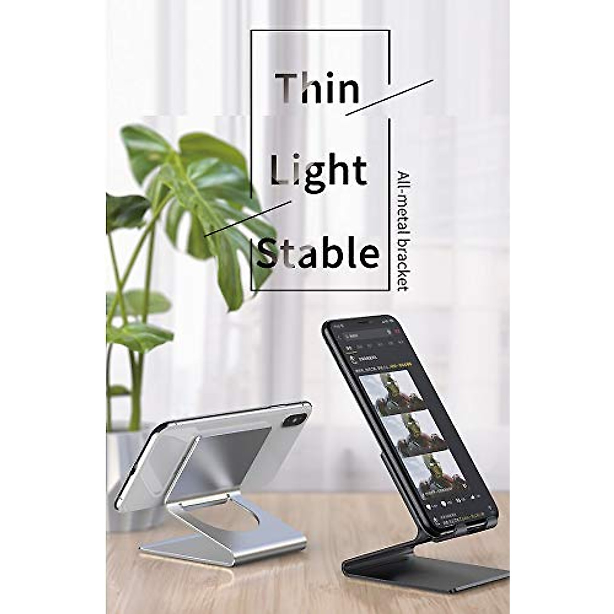 khosh ONE Cell Phone Stand Metal Cell Phone Stand and Holder, Great for Office Desk and Night Stand -Black- Silver (Black)