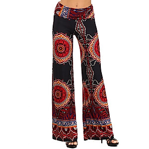 SugarRock Women Paisley Palazzo Pants Fold-Over Waist Wide Leg