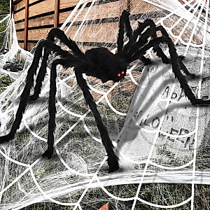 Halloween Giant Spider Decorations, 200" Spider Web Outdoor Halloween Decorations + 59" Giant Fake Spider for Indoor Home Costumes Party Haunted House Garden Ghost Halloween Yard Decor