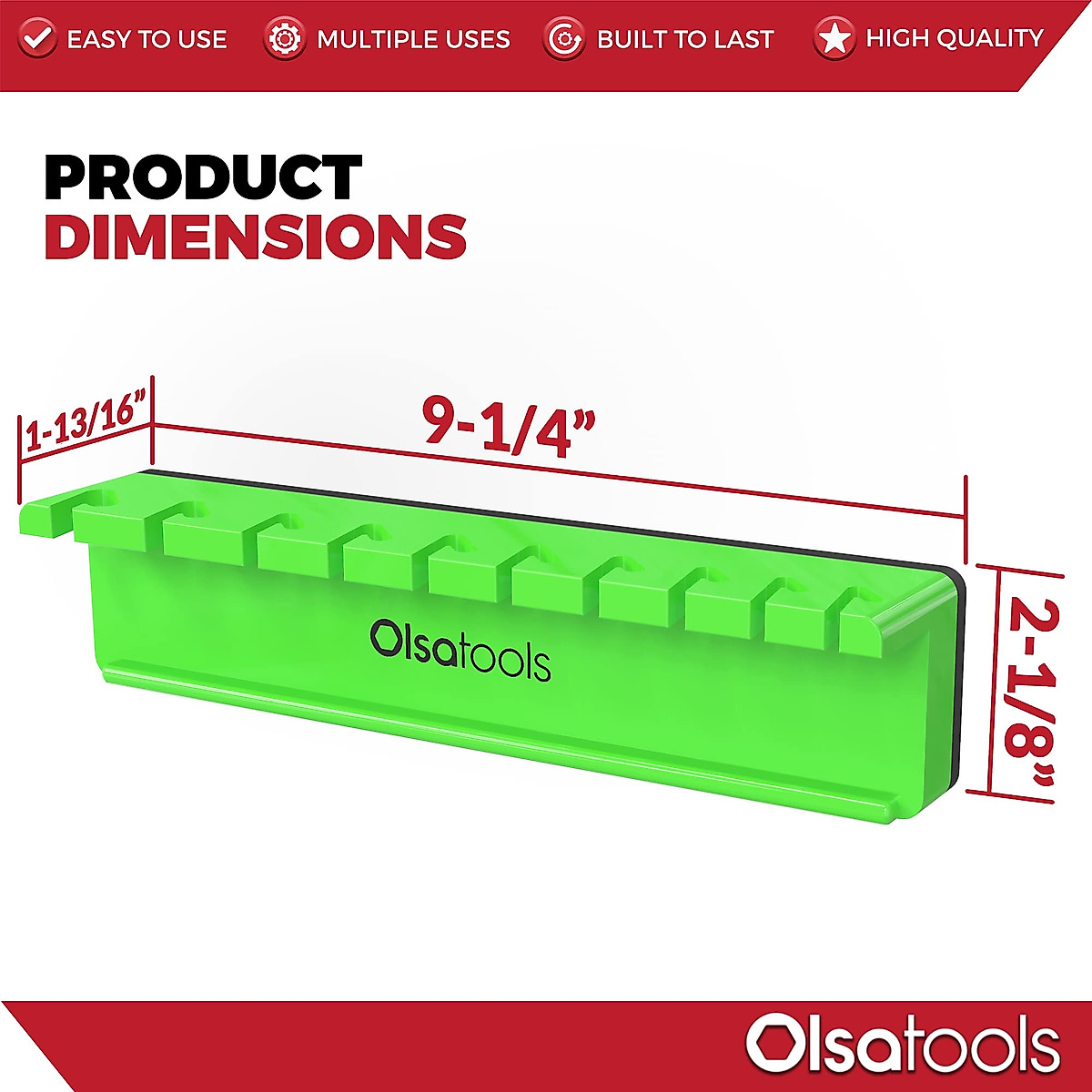 Olsa Tools Magnetic Wrench Holder Organizer (Green) Polypropylene | Fits SAE 3/8" Thru 15/16" & Metric 10mm Thru 19mm | Professional Grade