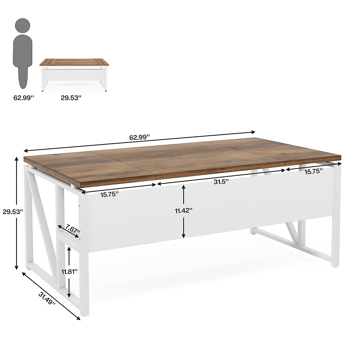Tribesigns 63 inches Computer Desk with Bottom Storage Shelf Home Office Desk Writing Table for Workstation,Dark Walnut + Steel Leg， Cabinet not Included (Light Walnut, 63-inch-with Shelf)