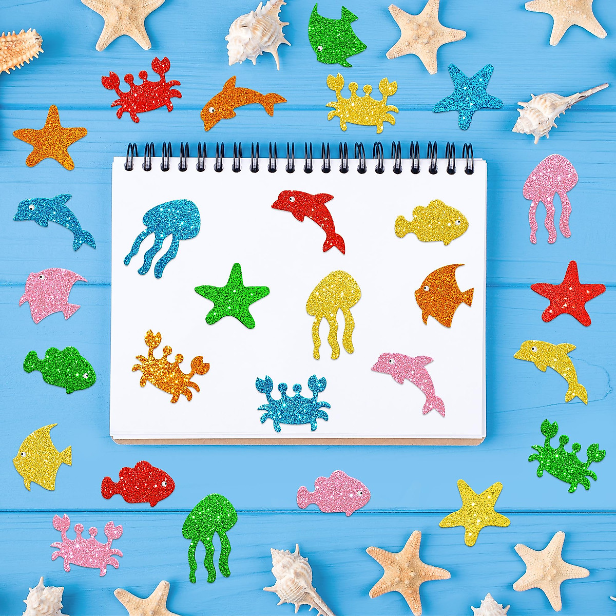 530Pcs Sea Animal Foam Sticker Set with Glitter Accents Self-Adhesive Eyes Perfect for Kids' Crafts DIY Scrapbooking Card Making and Undersea Themed Wall Decorations Gifts