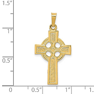 Solid 14k Yellow Gold Celtic Knot Irish Claddagh Cross Charm Pendant - 32mm x 16mm
