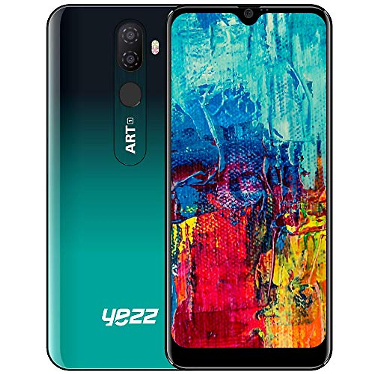 Yezz Art 1 Ocean Green – Unlocked Smartphone – 6.1 HD+ Screen – 32GB + 3GB, Android 10, 1 Year Warranty