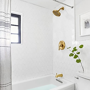 FROPO Brushed Gold Shower Tub Faucet Set With Valve - Gold Shower Head and Handle Set, Shower Faucet Set With 6 Inch Rain shower Head and Tub Spout, High-Pressure Tub Shower Trim Kit