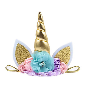 Nishine Toddler Baby Girls Layered Tutu Skirt Dress with Glitter Unicorn Horn Headband Outfit for Birthday Party (Rainbow)