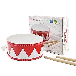 MUSICUBE Kids Drum Set 8-Inch Wooden Drum Toys with an Adjustable Strap and 2 Drumsticks Educational Baby Musical Toys Drum Sensory Musical Instrument Toys for Toddler Boys & Girls Gift Packing