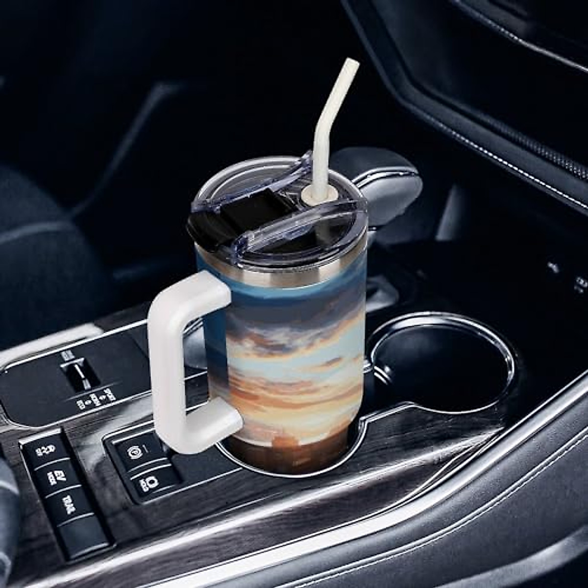 LLUTSNTH 40 Oz Vacuum Tumbler with White Handle Leakproof Insulated Tumbler New York City Skyline Stainless Steel Travel Mug with Lid And Straw Coffee Cup Cute Water Bottles Cup Holder Friendly