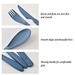 8 Sets Knives Spoons and Forks, Thickened Design Wheat Straw Cutlery, Reusable Utensils Set for Kid or Adult, Fork Spoon Knife Set for Party, Travel, Work, Picnic, Camping (Blue and green)