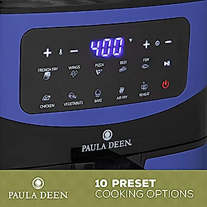 Paula Deen Stainless Steel 10 QT Digital Air Fryer (1700 Watts), LED Display, 10 Preset Cooking Functions, Ceramic Non-Stick Coating, Auto Shut-Off, 50 Recipes (Blue Stainless)