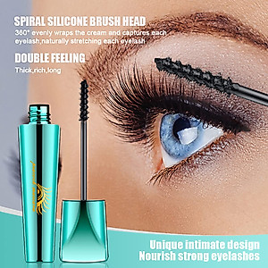2pcs Mascara Lash 4D Mascara Waterproof Fiber Mascara Liquid Lash Mascara Thick Eyelash Long Lasting Smudge-Proof with 360 Degrees Spiral Brush (Black Set)