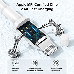 [Apple MFi Certified] 3Pack Lightning Cable 6ft, Long Apple Lightning to USB Cable 6feet(1.8m), iPhone Charger Cord 2.4A Fast Charging Cable for iPhone 13/12/11 Pro Max Xs X XR 8 7,iPad iPod (White)