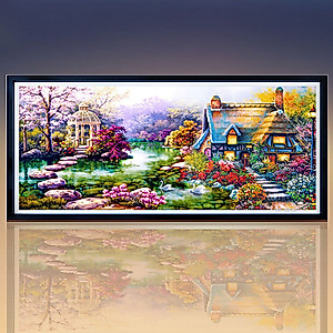 qiguch66 DIY Diamond Painting,DIY 5D Diamond Mosaic Landscapes Garden Lodge Painting Cross Stitch Kit Decor,Arts Craft for Home Wall Decor
